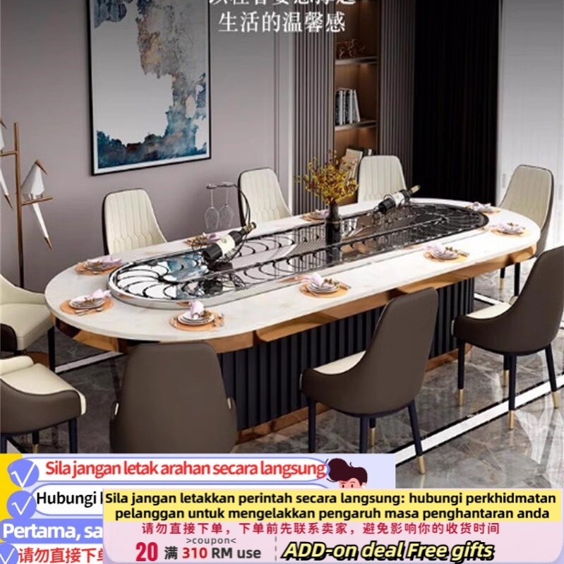 Get 10% coupon+a gift】Hotel Stone Plate Oval Electric Dining Table ...