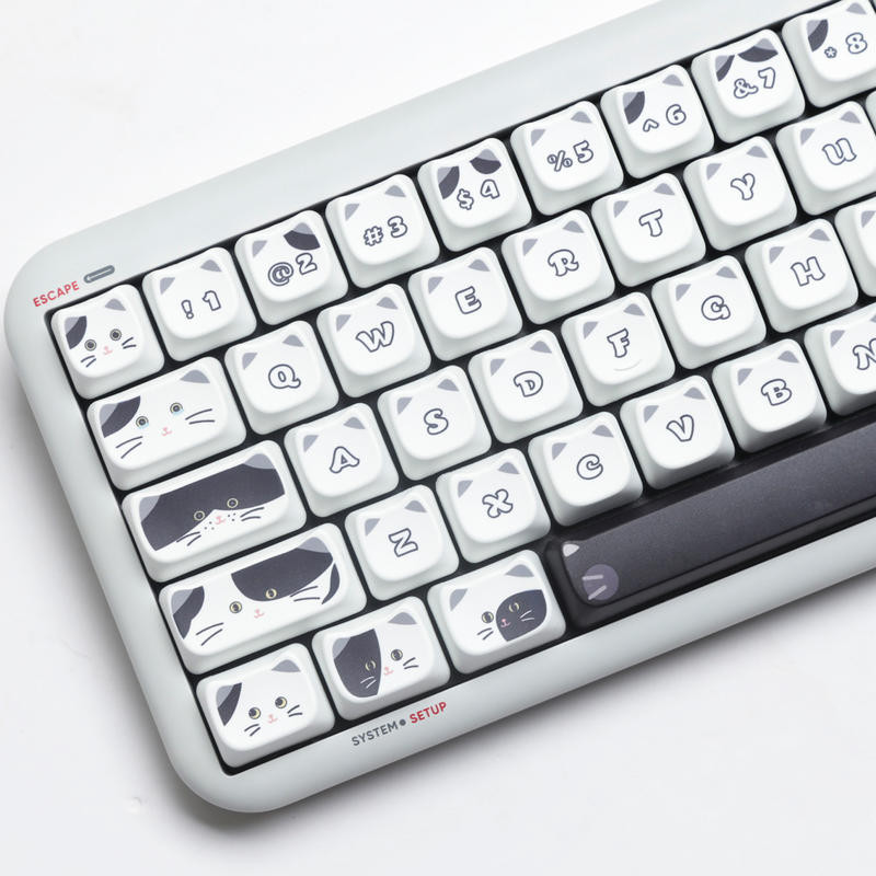 Black & White Kitties Cat Ears PBT Dye-Sub MAO Cute Custom Keycap Set ...