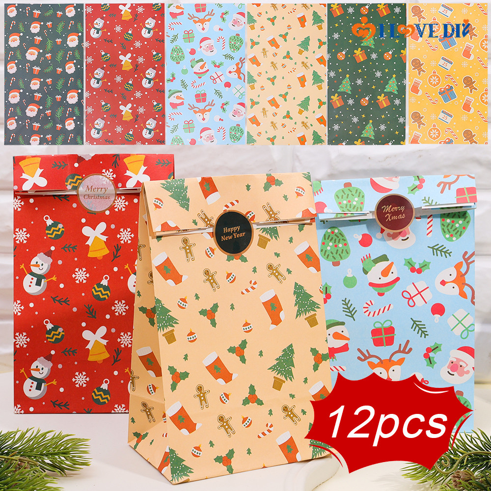 Reusable Cute Xmas Theme Flat Mouth Gift Wrapping Paper Bags New Year ...