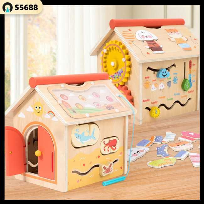 BN Wooden Busy House Interactive Playhouse Multifunctional Activity ...