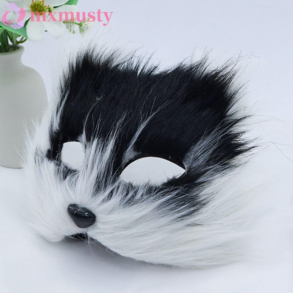 MXMUSTY Plush Cat Mask, Realistic Cartoon Half Face Mask, Funny Animal ...