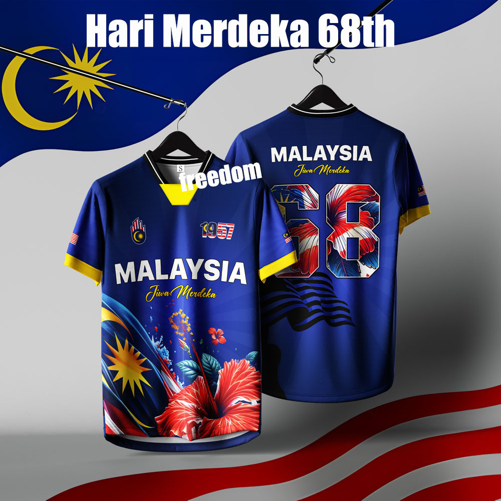 【Free custom name number】Malaysia 68th Independence Day T shirt full ...
