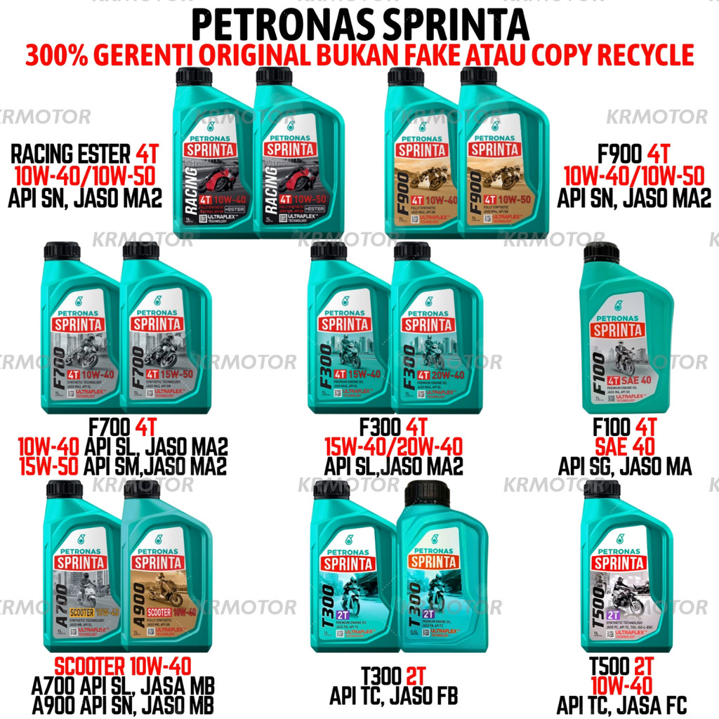 1L PETRONAS Sprinta F100 F300 F700 F900 4T Racing Ester A700 A900 T300 ...