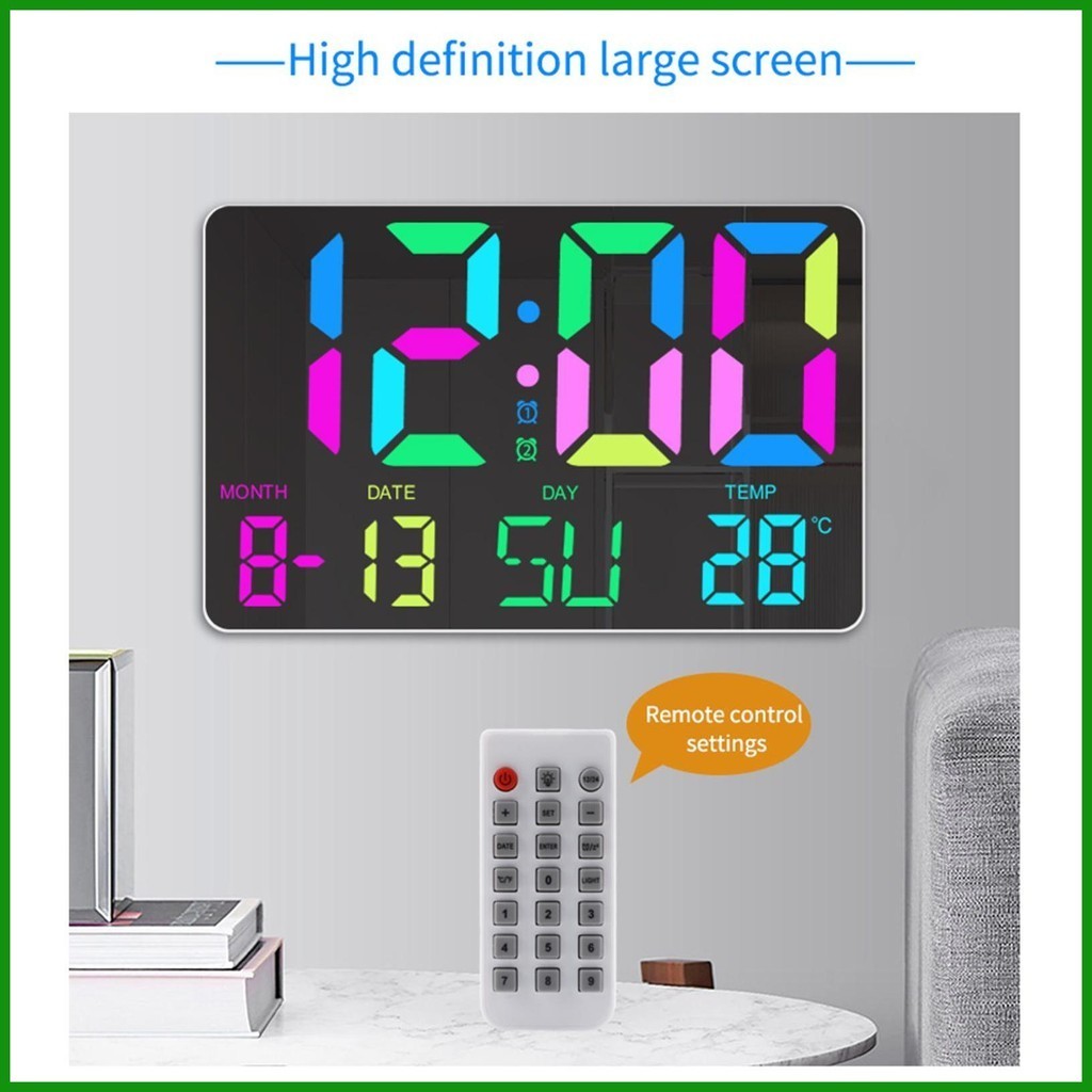 Wall Mounted Digital Clock Wall Alarm Clock with 11 RGB Light Modes LED ...