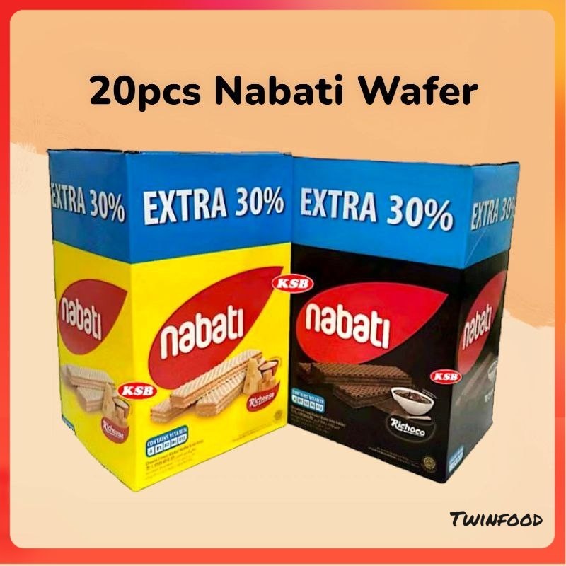 (WAFER / BOX) 20pcs x 21g Nabati Cream Wafer Extra 30% [Richeese Cheese / Richoco Chocolate ...