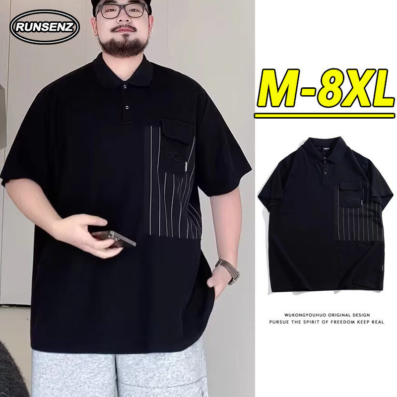 XXL-8XL Fat Man Fashion Stripe Top Men Plus Size Polo Shirt Casual Loose Short Sleeve Oversize T ...