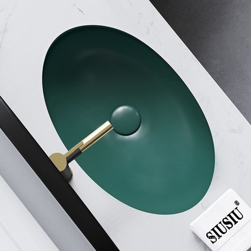 Dark Green Basin Ceramic Stone Plate Embedded under Stone Basin Wash ...