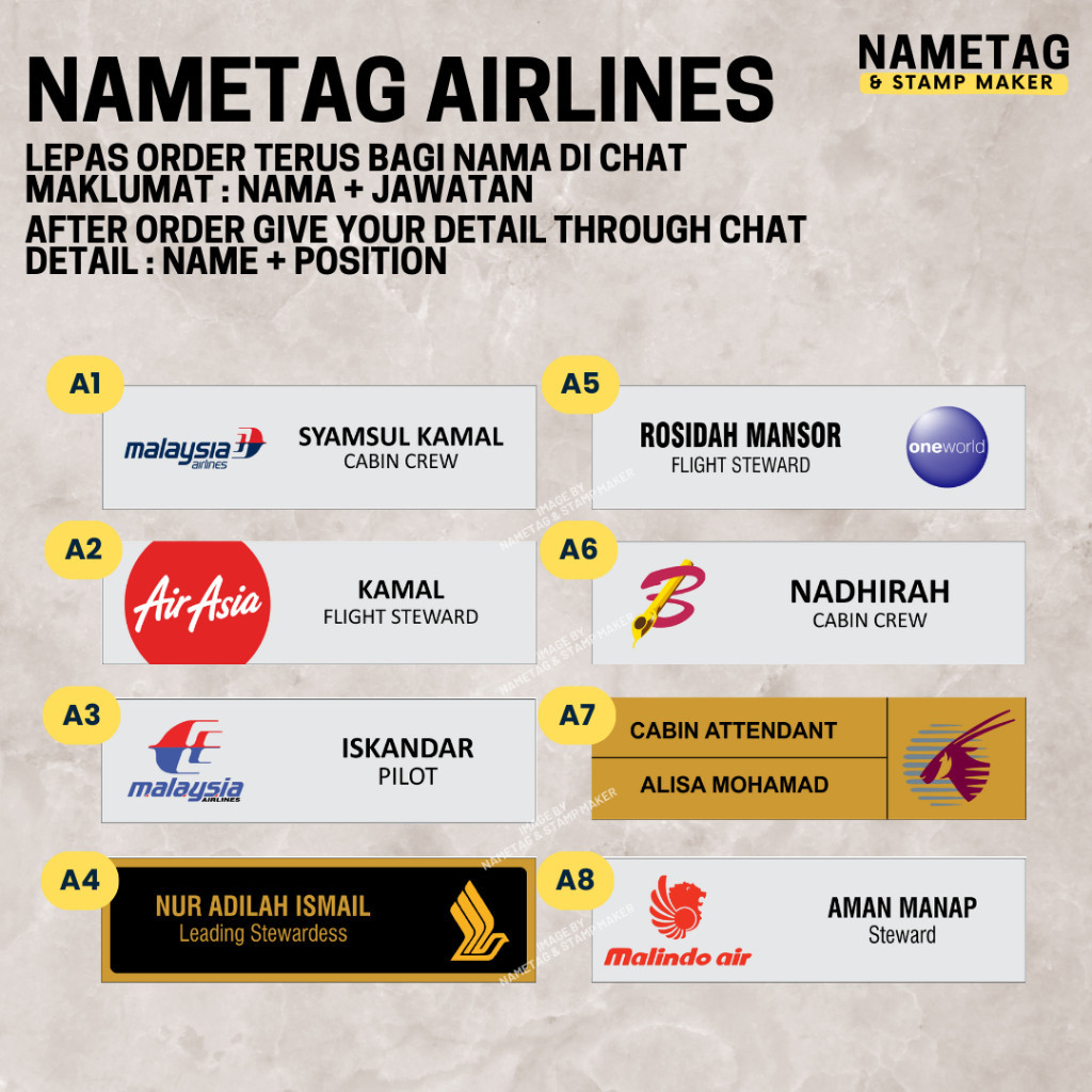 NAMETAG AIRLINES METAL - SAIZ 70X20MM | Shopee Malaysia
