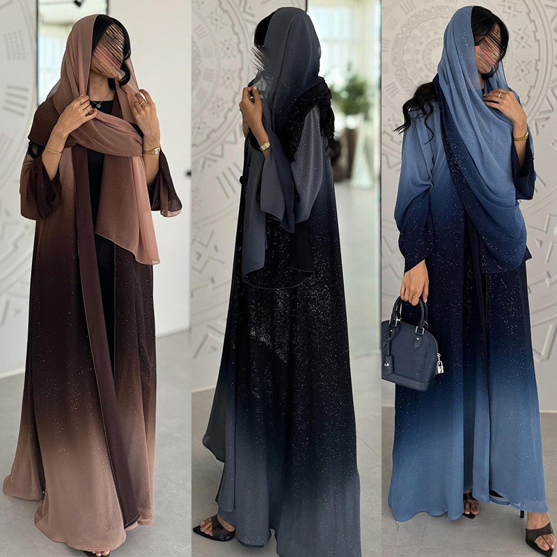 Ramadan Dubai Fashion Cardigan Abaya Shiny maxi dress Islam Arab Jubah ...