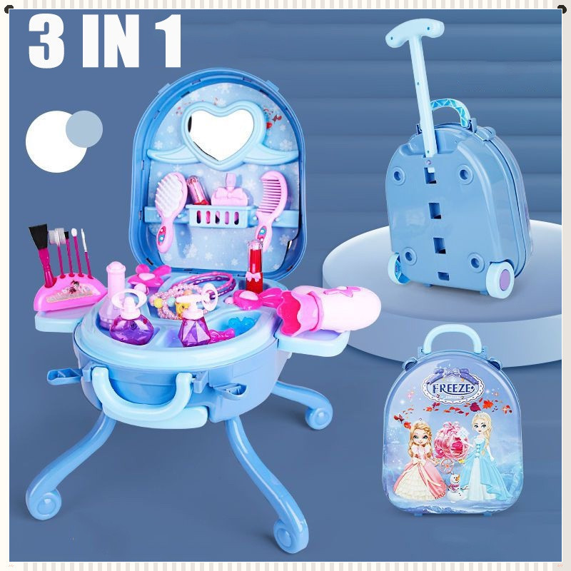 Makeup Dressing Table Toy Set 3 in1 Children Cosmetics Suitcase Trolley ...
