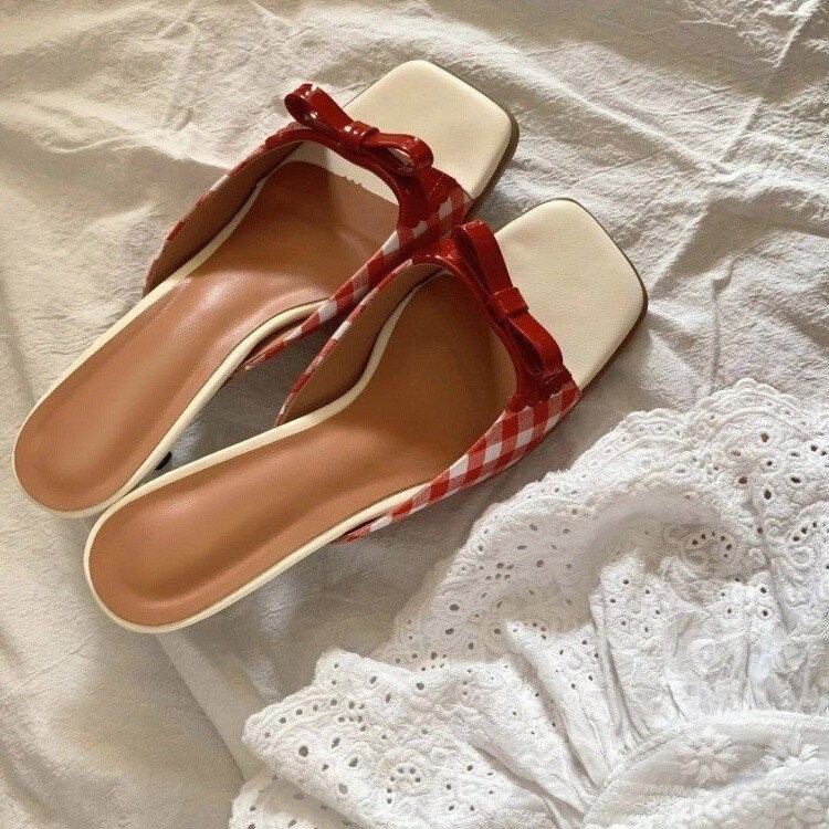 Square Toe Stiletto Heel Slip-on High Heels Women's Bow | Shopee Malaysia