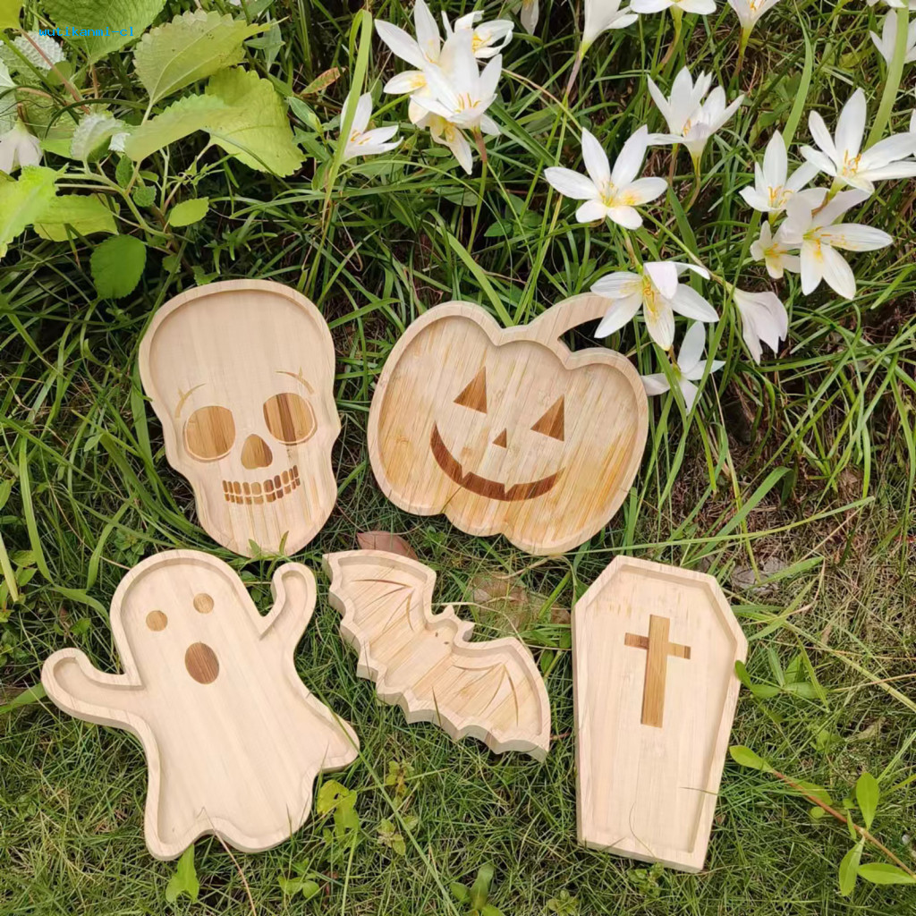 wutikanmi Wooden Party Platter Halloween Serving Tray Spooky Halloween ...