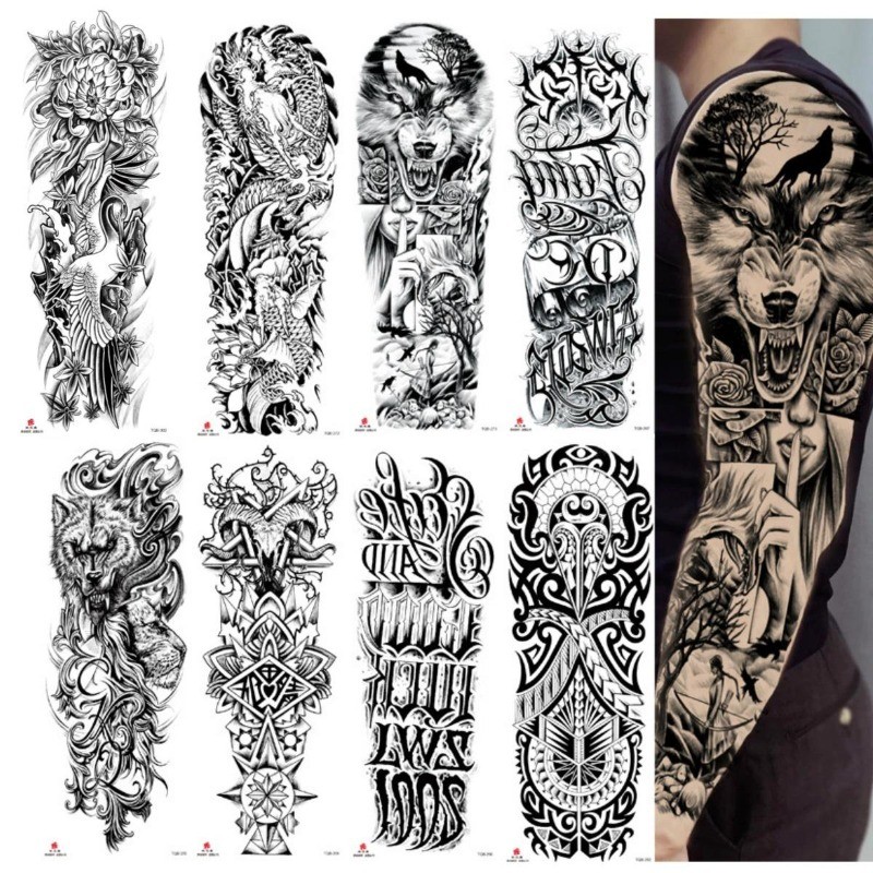 Full Arm Tattoo Sticker Crown Lion Tattoo Sticker Arm Leg Sticker ...