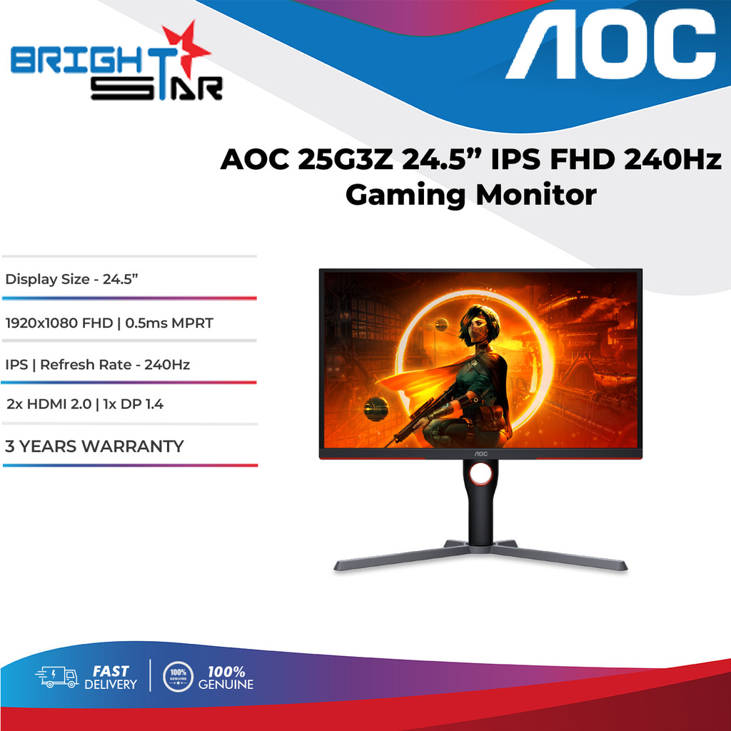 AOC 25G3Z 24.5" IPS 240Hz Gaming Monitor - 0.5ms/2x HDMI/1x DP/VESA Support | Shopee Malaysia