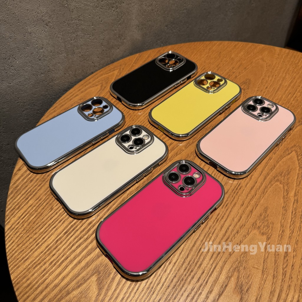 with logo Electroplated Cream Case TPU Casing for IPhone 15 14 13 12 11 ...