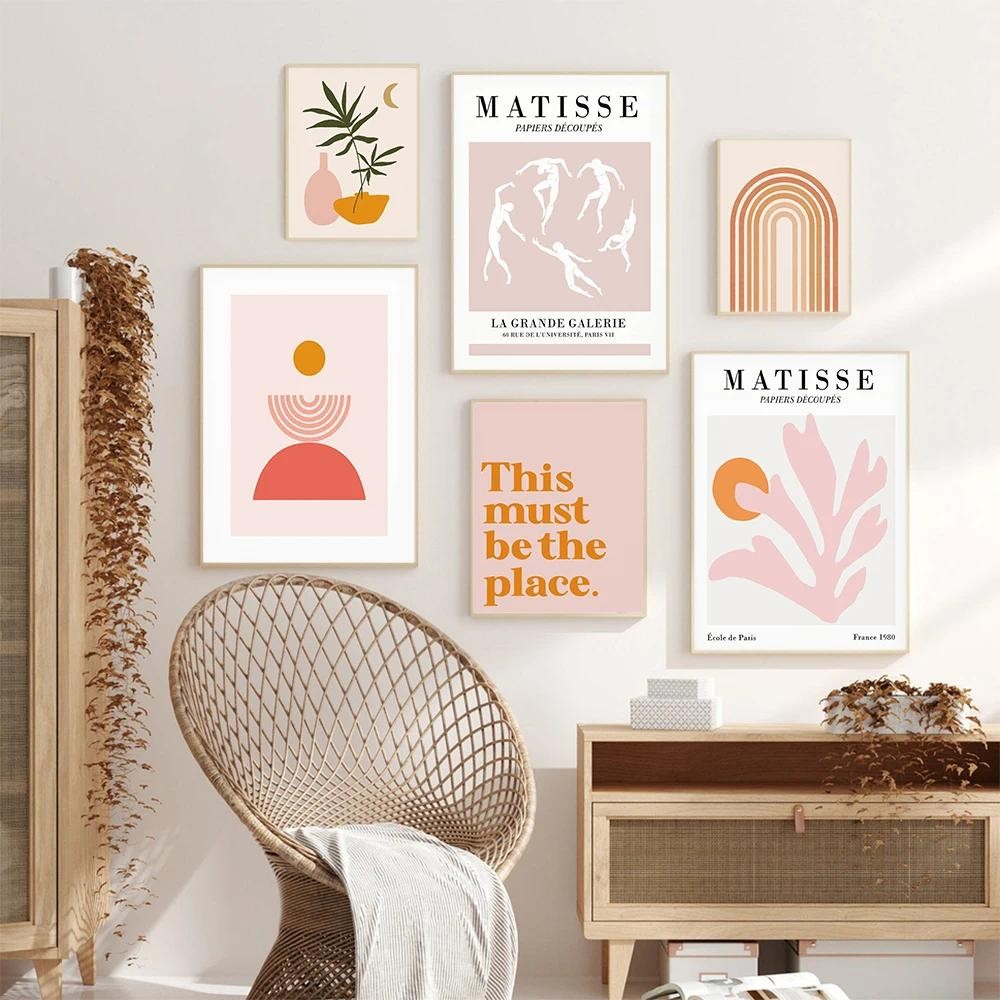 Seni Dinding Kanvas Berwarna Pink Oren Berinspirasi Matisse - Poster ...