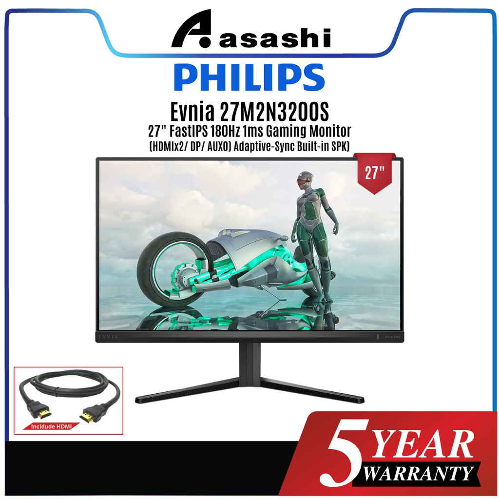 Philips Evnia 27M2N3200S 27" FastIPS 180Hz 1ms Gaming Monitor (HDMIx2 ...