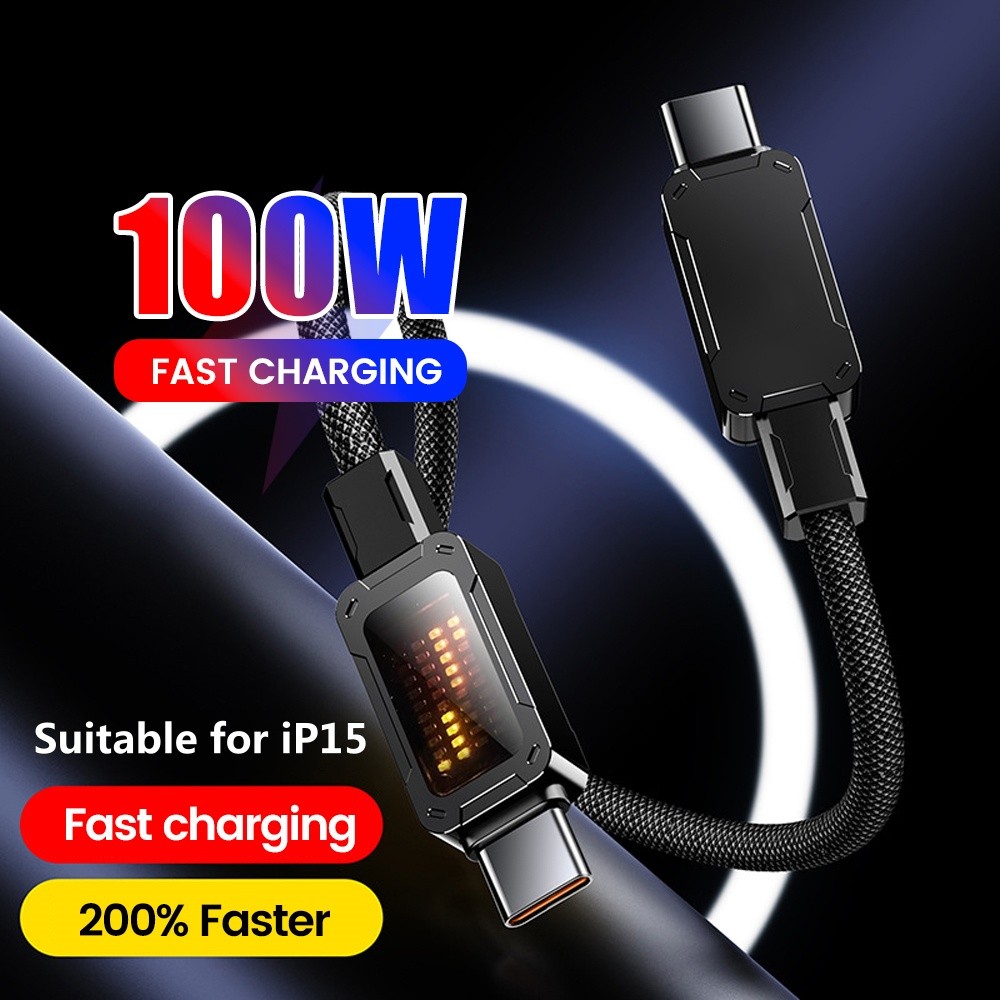 100W LED Display Type C Charging Data Cable Car Mounted Ambient Light ...