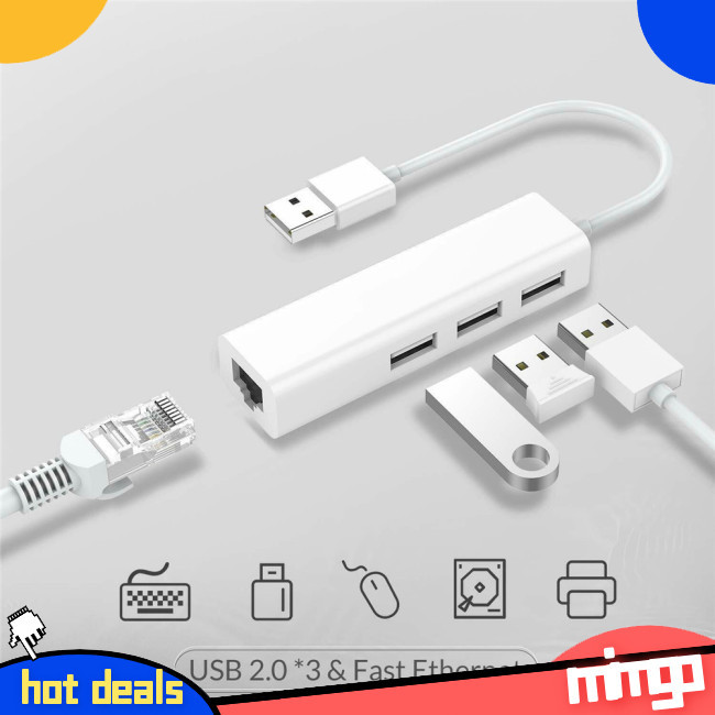 Mimgo 3 Usb Port Hub Rj-45 Lan Network Card Usb To Ethernet Adapter ...