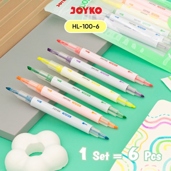 Joyko HL-100 Highlighter Colored Marker 1 Set of 6 Fluorescent Colors ...