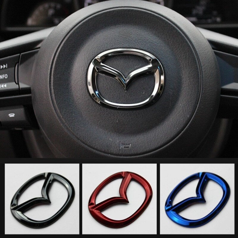 1x Red/Black/Blue/Silver Steering Wheel Logo Sticker Suitable for Mazda 2 3 6 CX-4 CX-5 CX-30 ...