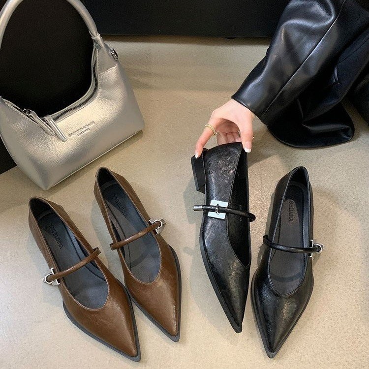 Fashion Korean Style Pointed Toe Low Heel Slip-on Pumps Female | Shopee ...