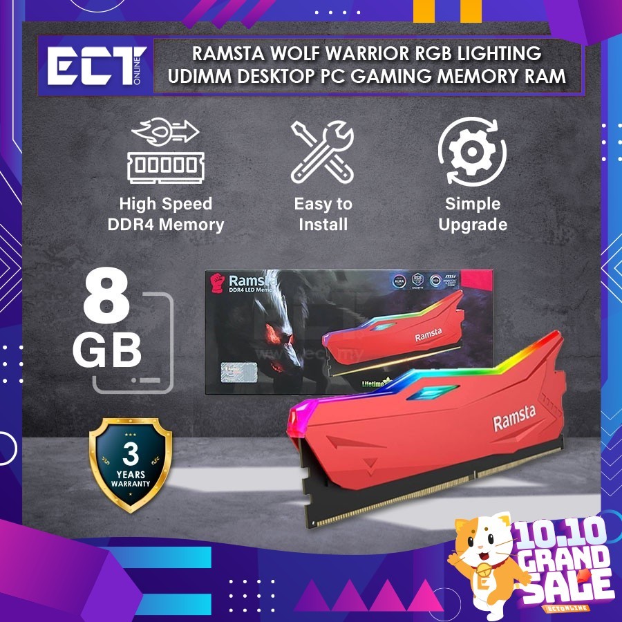 Ramsta Wolf Warrior 8GB 16GB DDR4 3200Mhz Cool RGB Lighting Effects ...