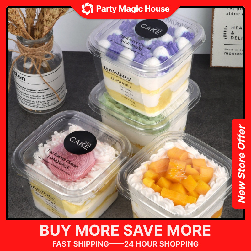 400ml transparent plastic mousse cup with lid Square food container ...