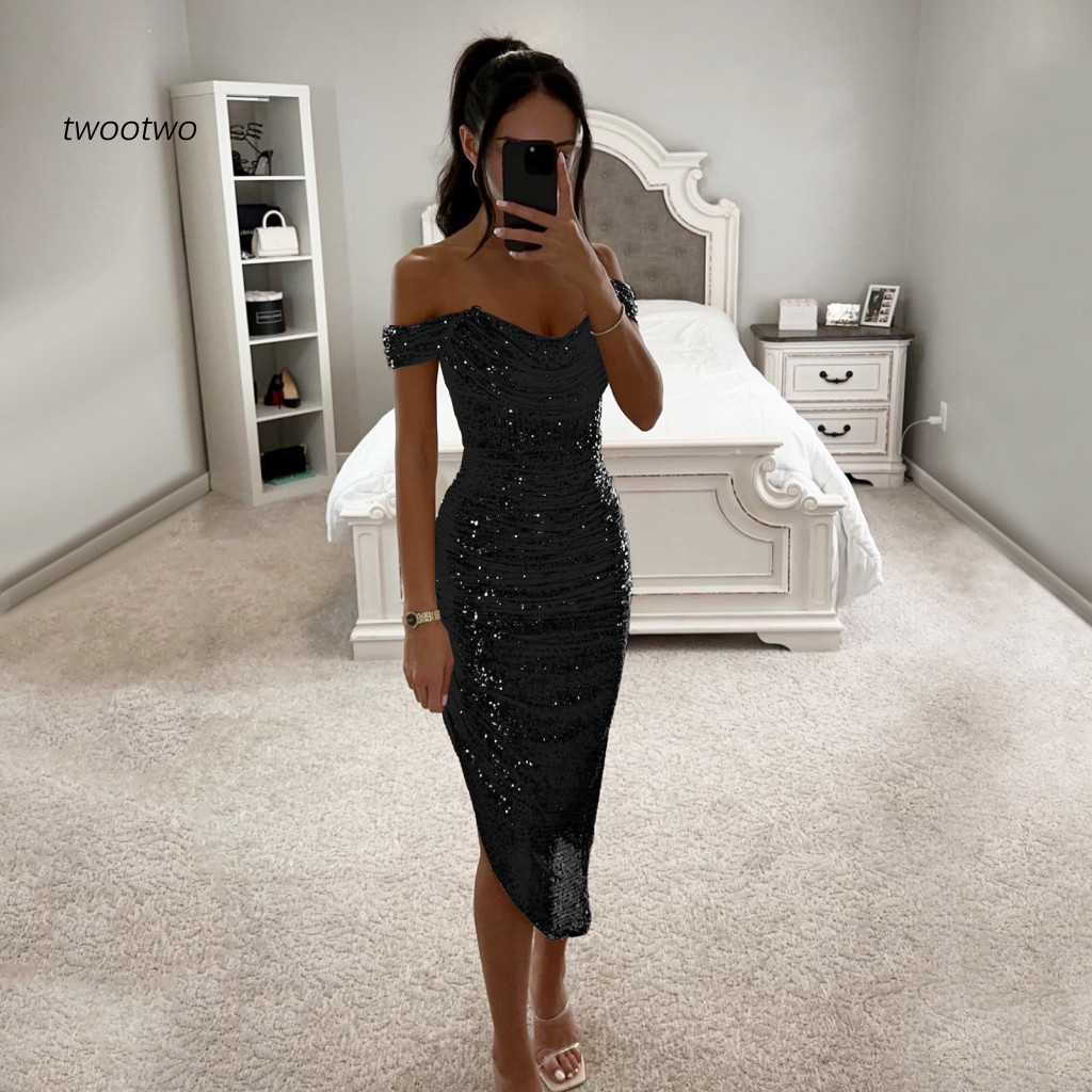 twt Cocktail Party Dress Off-the-shoulder Gown Sparkling Off Shoulder ...