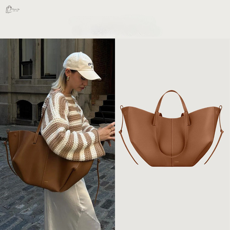 French niche tote bag Genuine Leather French Vintage Leather Bucket Bag ...