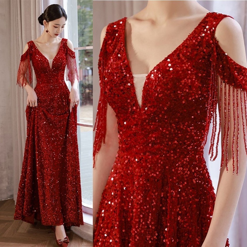 Red Toast Dress New Style Bride Wedding Engagement Banquet Evening ...