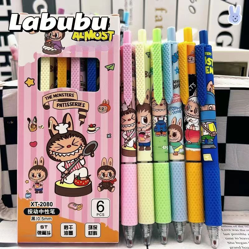 6pcs/set Labubu Push Pen Cartoon Cute Student 0.5st Head Quick-drying ...