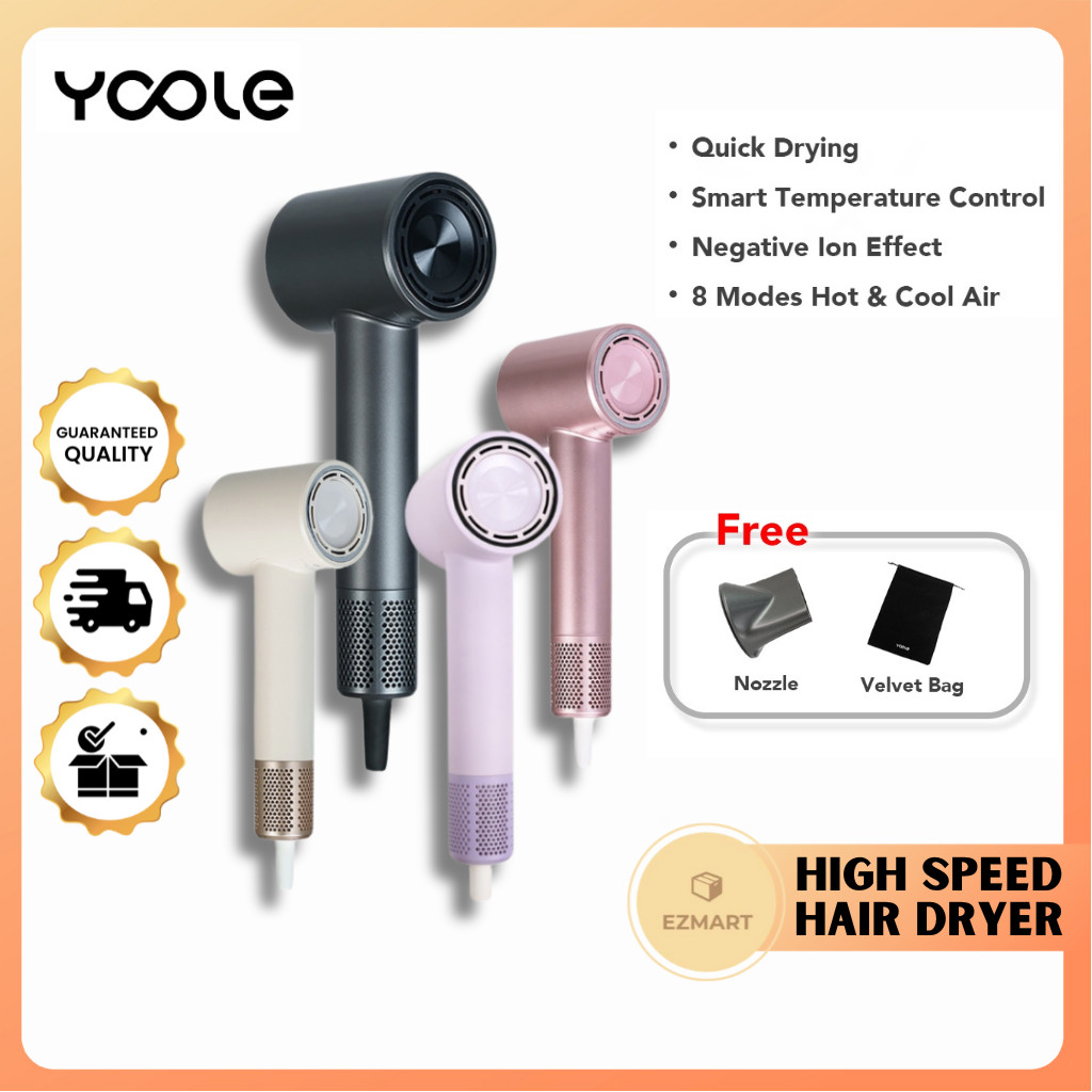 Yoole High-Speed Hair Dryer Quick Drying Blower Negative Ion 4 Heat ...