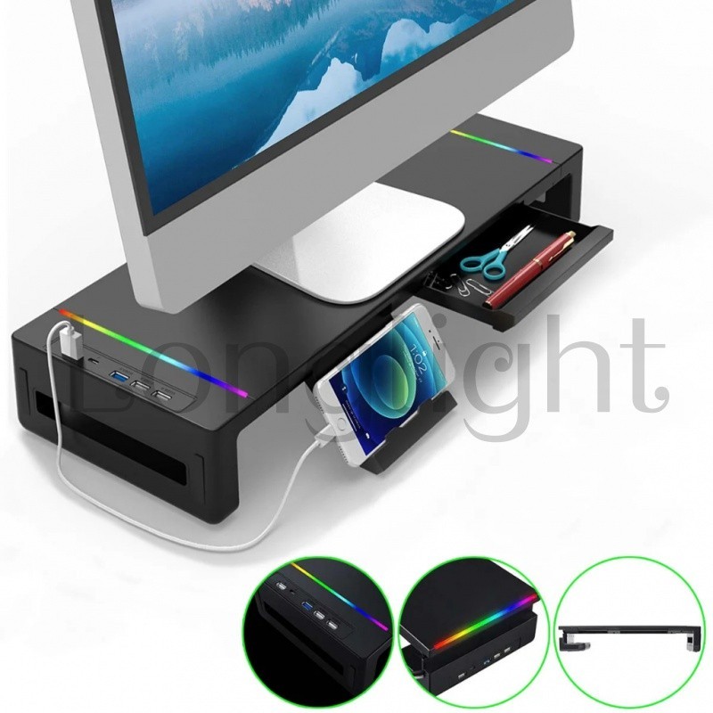 Desktop Monitor Stand Riser with Drawer,Laptop Stand Riser and Computer ...