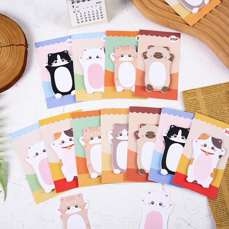 30 Sheets Cute Cartoon Cat Sticky Notes for Students' Memos and ...