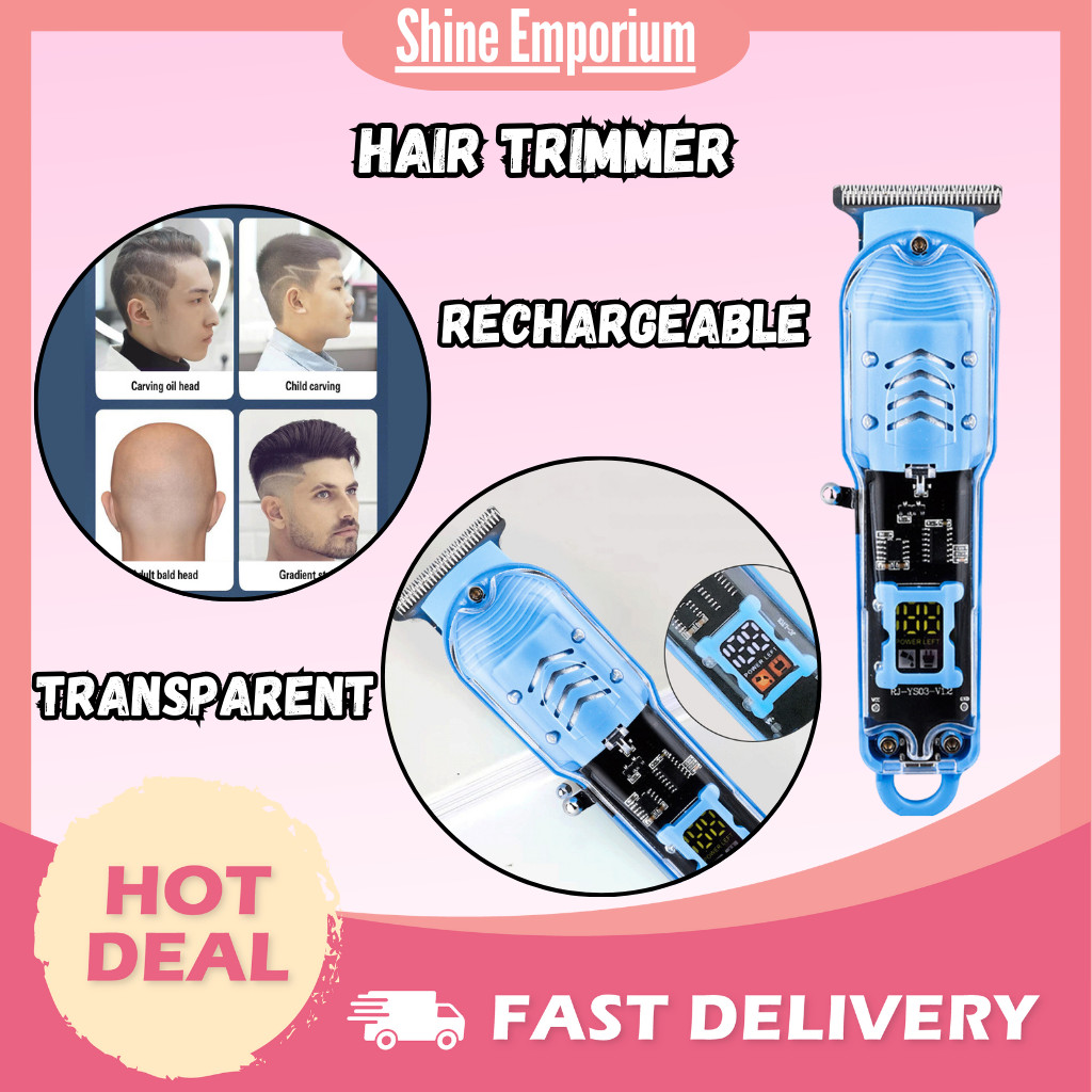 Rechargeable Hair Clipper Transparent Electric Hair Trimmers Cordless ...