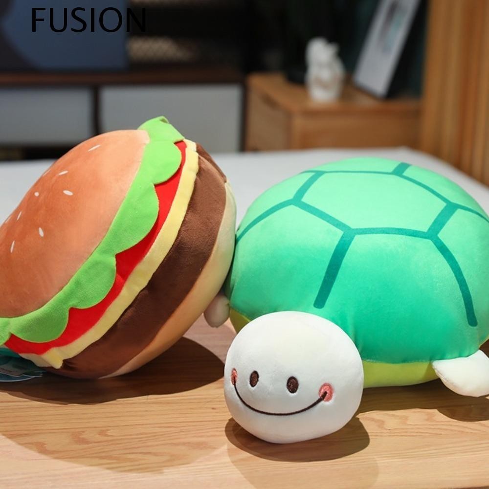 FUSION Hamburger Flip Tortoise Cushion, 2-in-1 Stuffed Turtle Transform ...