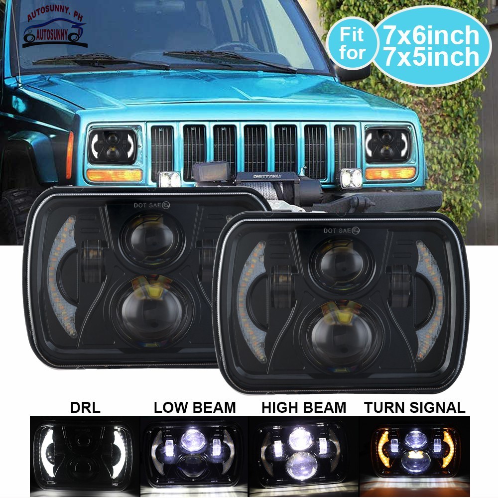 1 Pair 7x6" 5X7" Rectangle Off Road Car LED Headlights with High Low ...