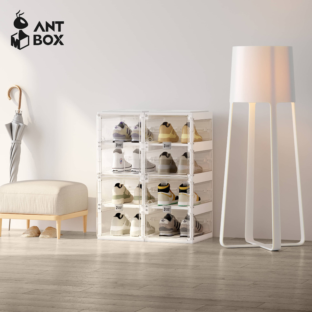 ANTBOX Transparent Shoe Box Full Clear Shoe Storage Organisers for 4 ...