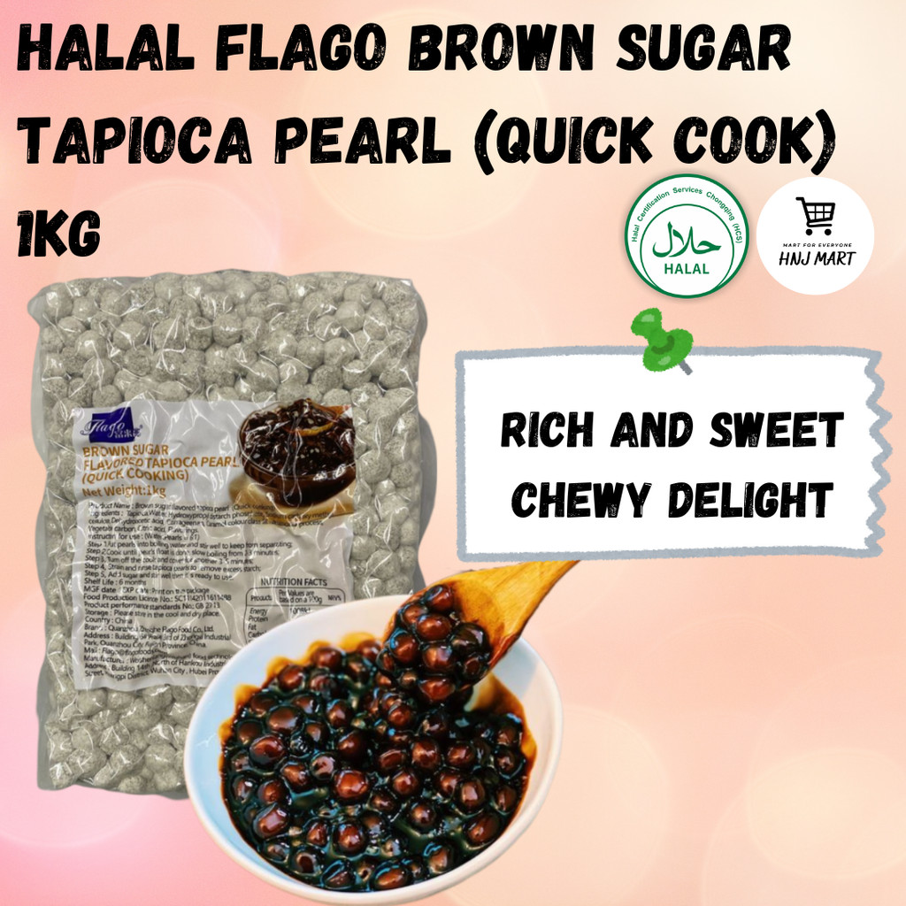 Halal Quick Cook Tapioca Pearl 1kg Black Pearl Bubble Tea Boba Pearl BOBA TEA BUBBLE TEA MILK ...
