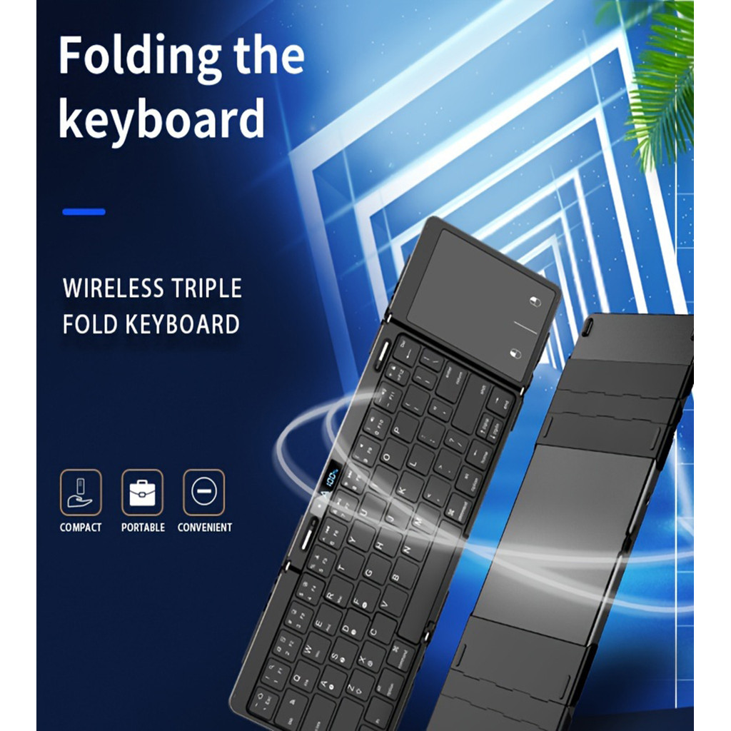Jomaa RGB Backlight Bluetooth Foldable Keyboard with Battery Level ...