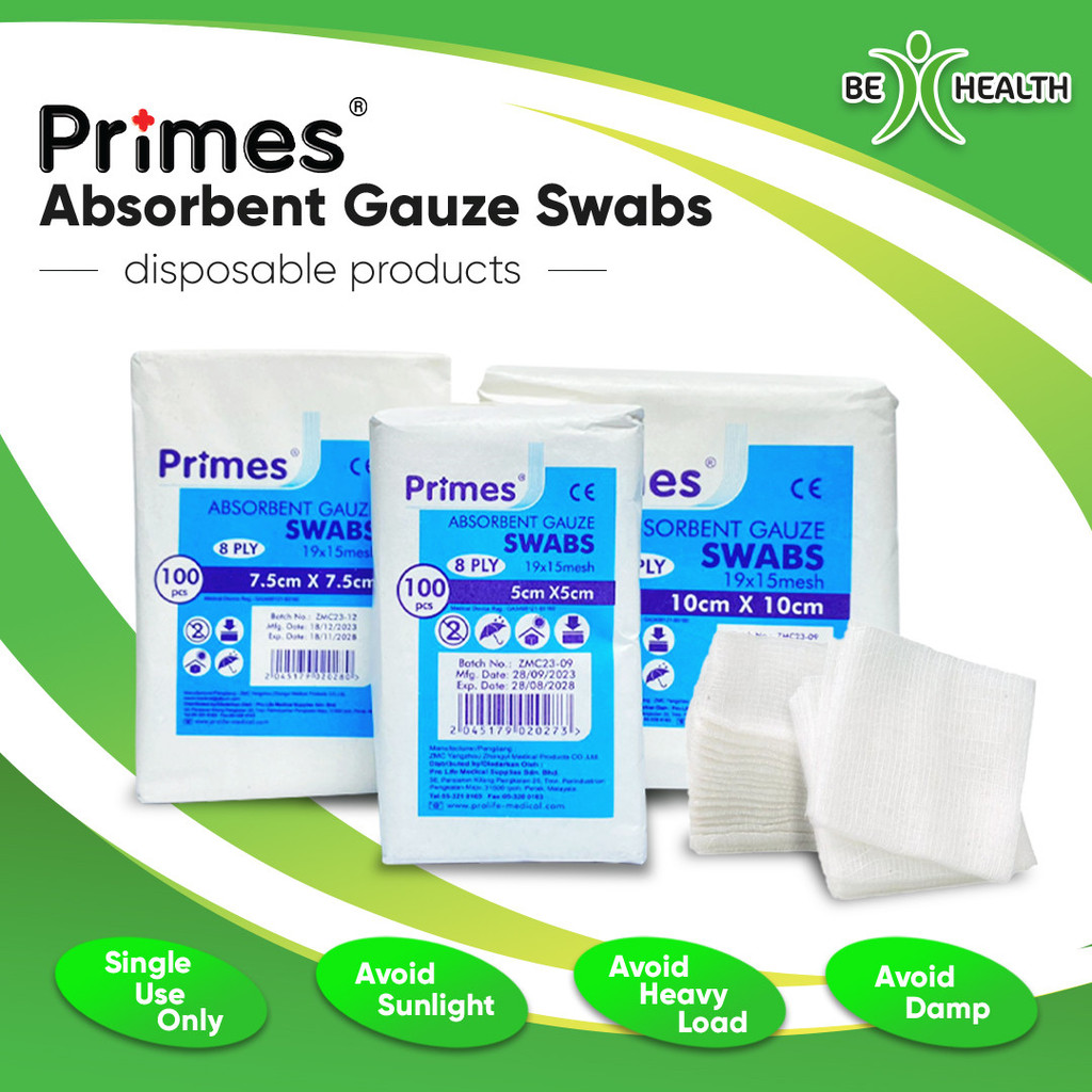 Primes Absorbent Gauze Swabs (8 Ply 19 x 15 mesh) / Swab Kasa Penyerap ...