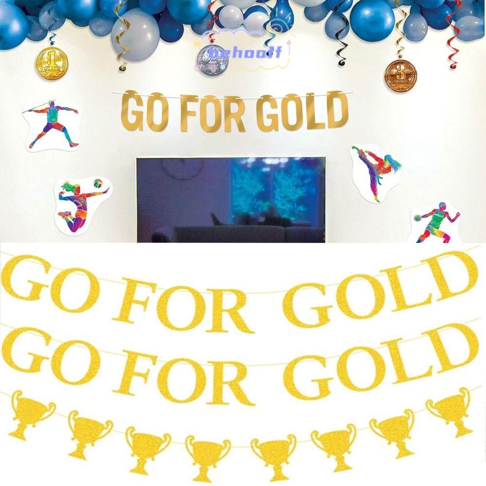 BEHOOFF Glitter Banner, Go For Gold Sports Trophy Banner, Party Props ...