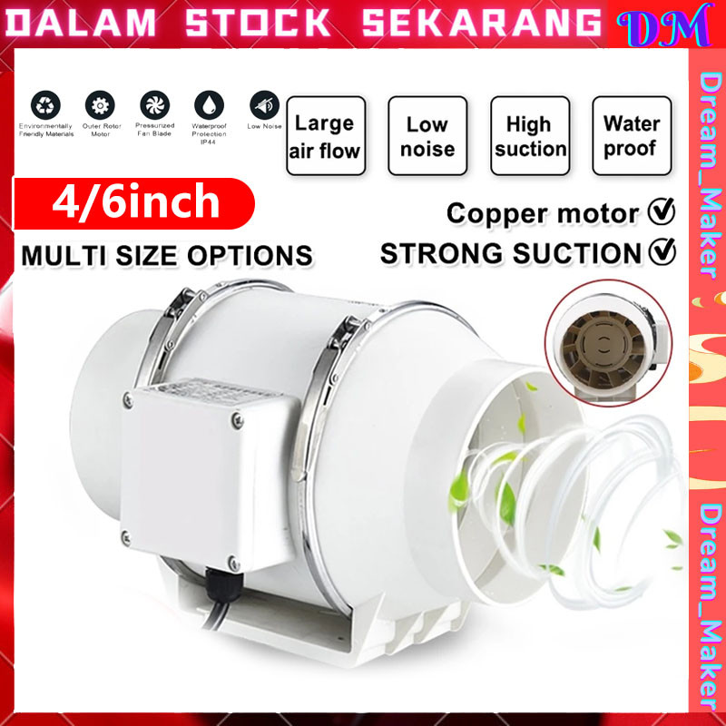 4/6 Inch Inline Duct Fan Booster Exhaust Blower Suction Water Cooling ...