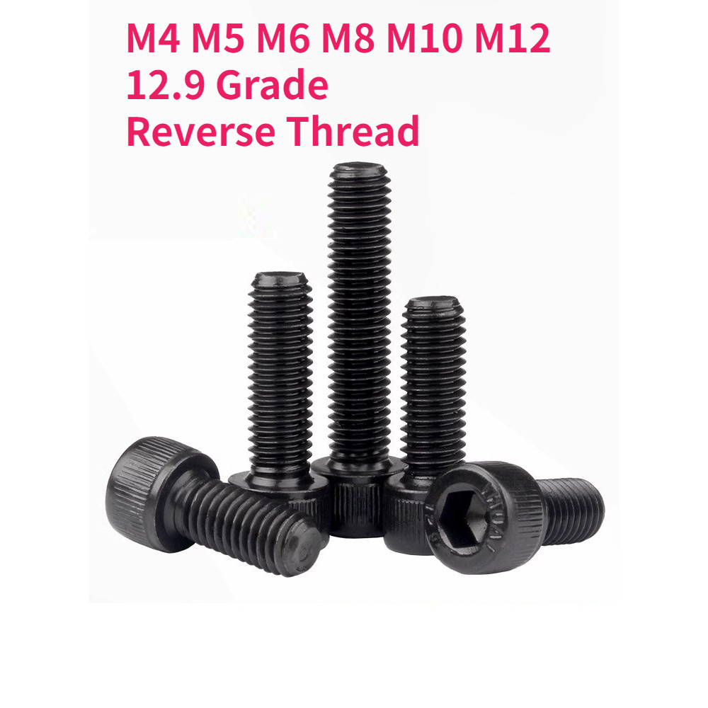 M4 M5 M6 M8 M10 M12 Black Grade 12.9 Steel Left Hand Thread Hexagon Hex ...