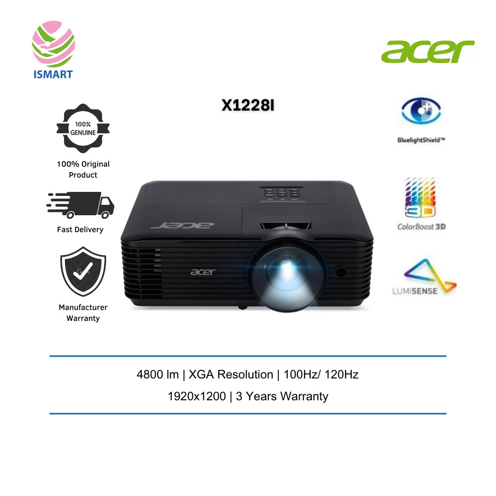 Acer Projector X1228i Wireless WiFi (XGA 1024x768/4800 Ansi Lumens ...