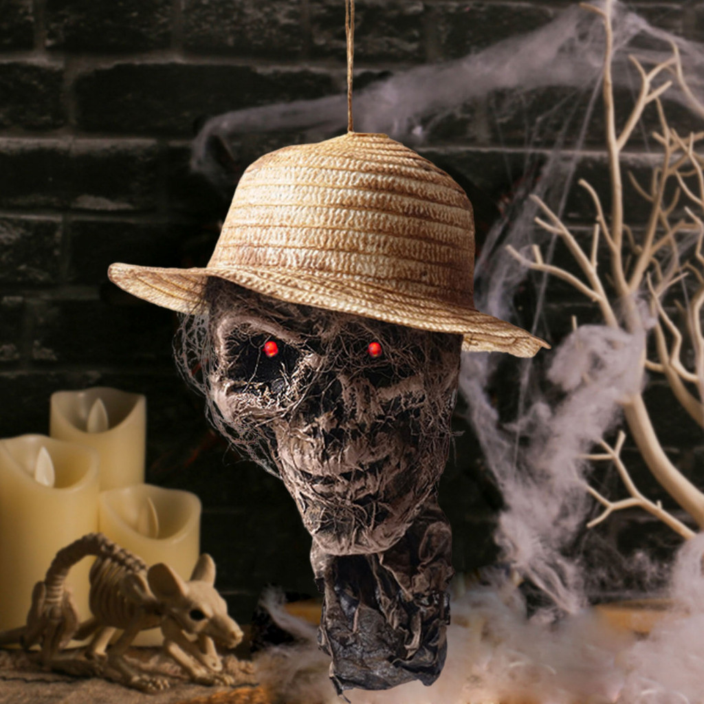 {halfa} Halloween Skull Prop Scarecrow Skull with Sound Effects Spooky ...
