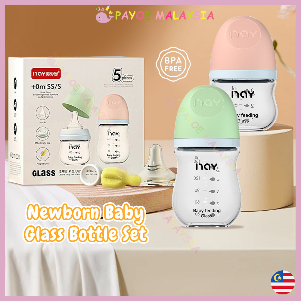 Payoe 5Pcs/Set Glass Botol Susu Wide Neck Baby Glass Milk Bottle ...