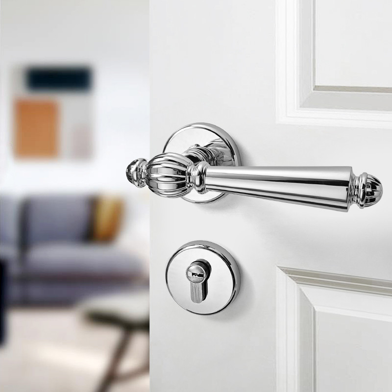 Silver French Door Lock Bright Color Light Luxury Room Door Lock Indoor ...