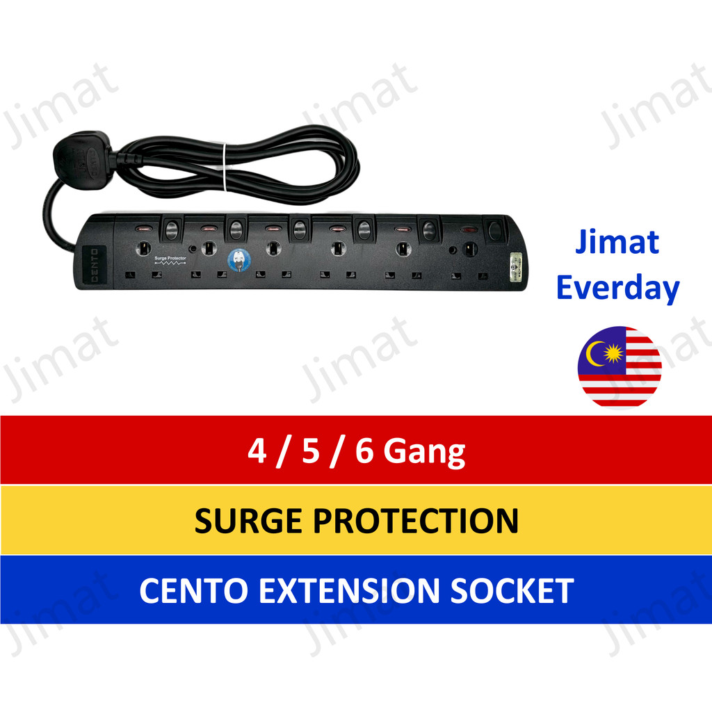 [SIRIM] CENTO 4/5/6 Gang Surge Protector Protection extension socket ...